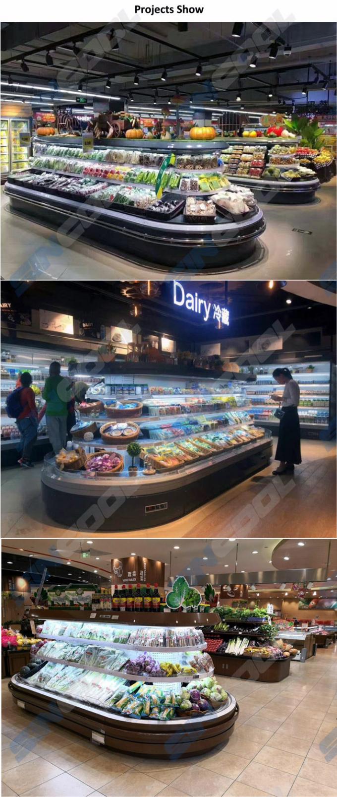 Supermarket Island Commercial Open Display Refrigerator With Rounded Ends