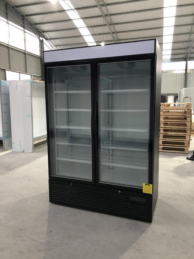 Commercial Two Glass Door Display Fridge With Canopy In RAL9011 Matt Black
