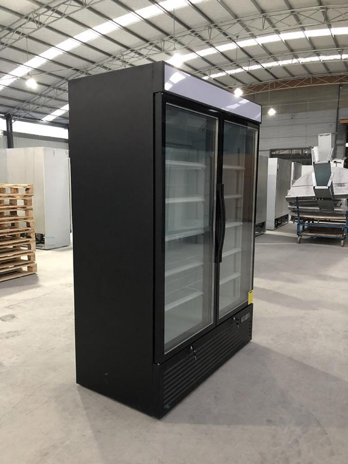 Commercial Two Glass Door Display Fridge With Canopy In RAL9011 Matt Black