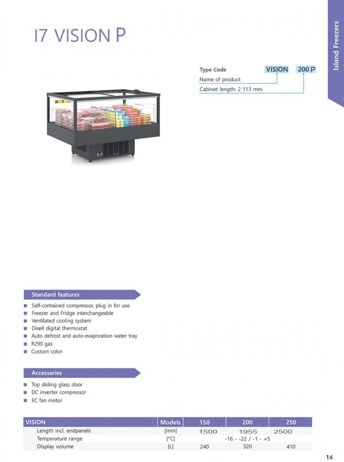 Dual Temperature Panoramic Island Freezer Open Top Switchable