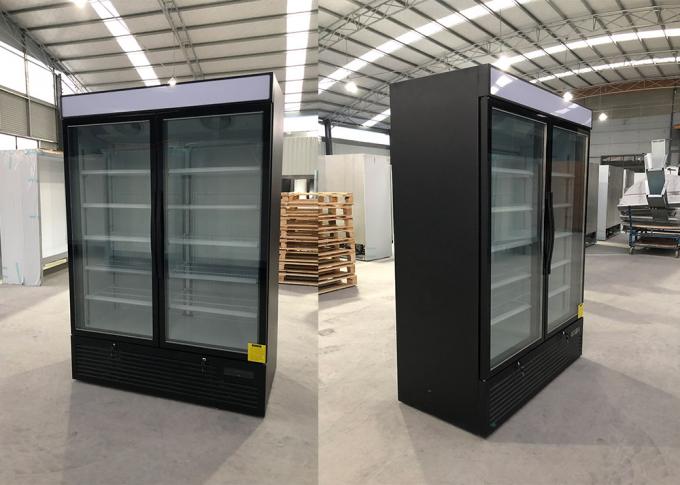 Self Contained Glass Double Door Display Freezer With Light Canopy