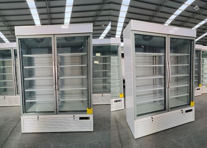 Self Contained Glass Double Door Display Freezer With Light Canopy