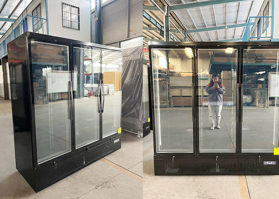 Black Vertical 3 Door Display Chiller With Self Contained Condensing Unit