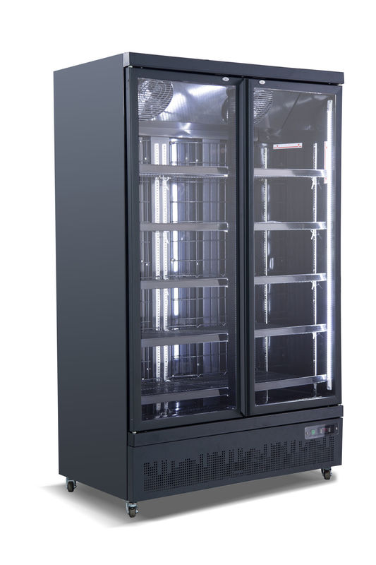 Black Double Swing Glass Door Reach In Freezer With R290 Refrigerant ...