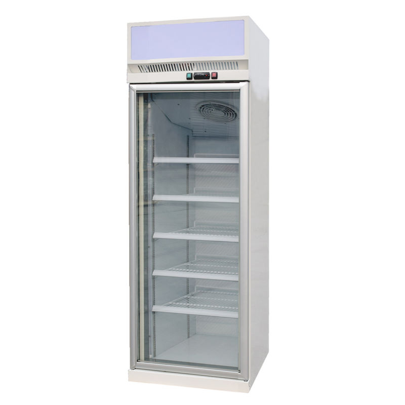 Top Mounted Single Door Upright Glass Door Freezer With LED Lighted Sign
